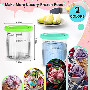 Containers Replacement for Ninja Creami Pints and Lids, 16oz Ice Cream Cups Compatible with Ninja Creami NC500 NC501 Series Ice Cream Maker, for Creami Ninja Ice Cream with Insulated Sleeves(2 Pack)