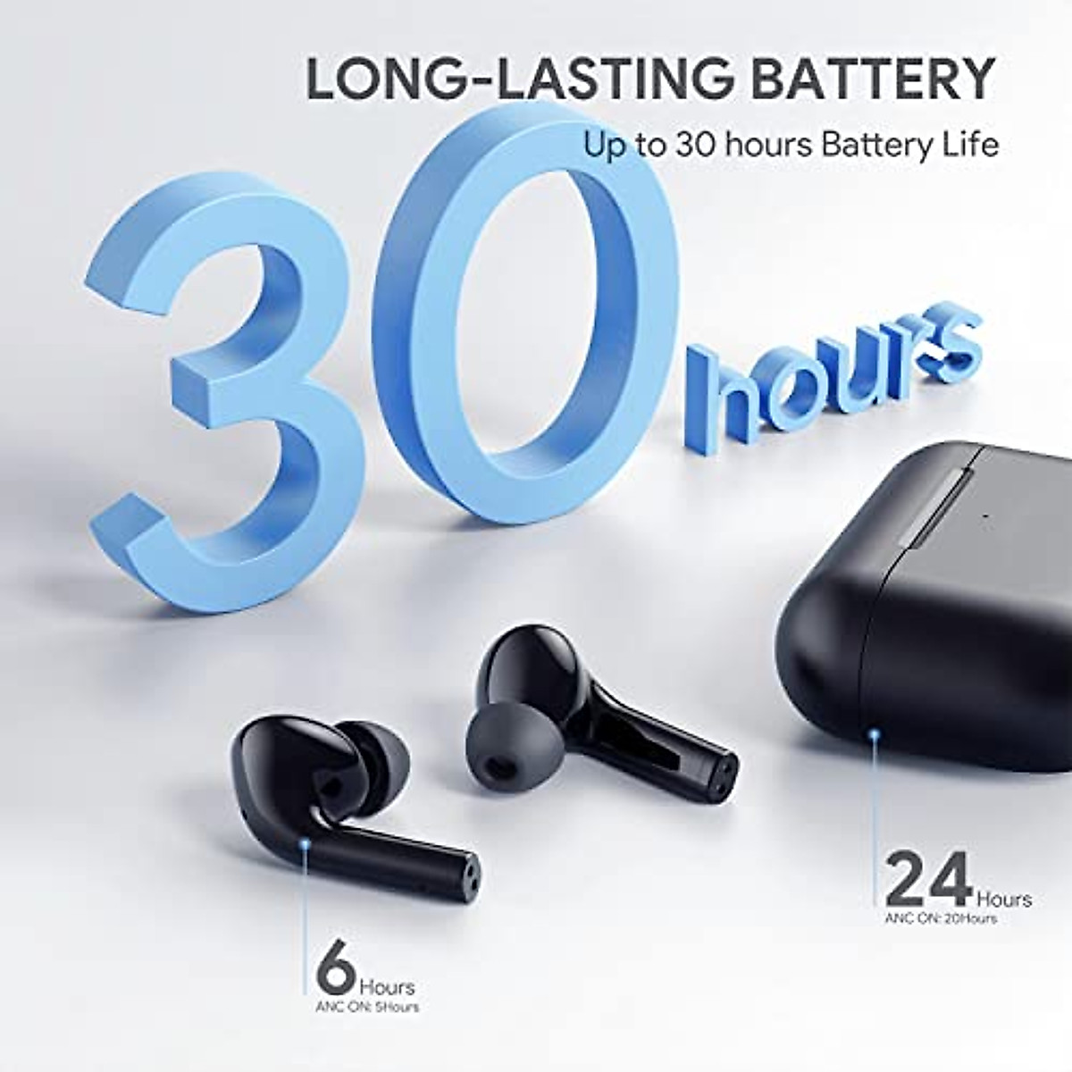 ＷＭＷＹＭＸ Wireless Earbuds, Active Noise Cancelling Headphones in-Ear Bluetooth Headsets with 4 Mics 30hrs Playtime Fast Charging Premium Sound for Sports IPX8 Waterproof Gaming/Sleeping Earphones