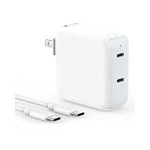 67W Dual USB-C Charger for MacBook Air, Mac Pro 13" (2023-2018), iPad Pro/Air/Mini, Type C Power Supply, LED, Foldable Plug, 6.6ft USB-C Charging Cable