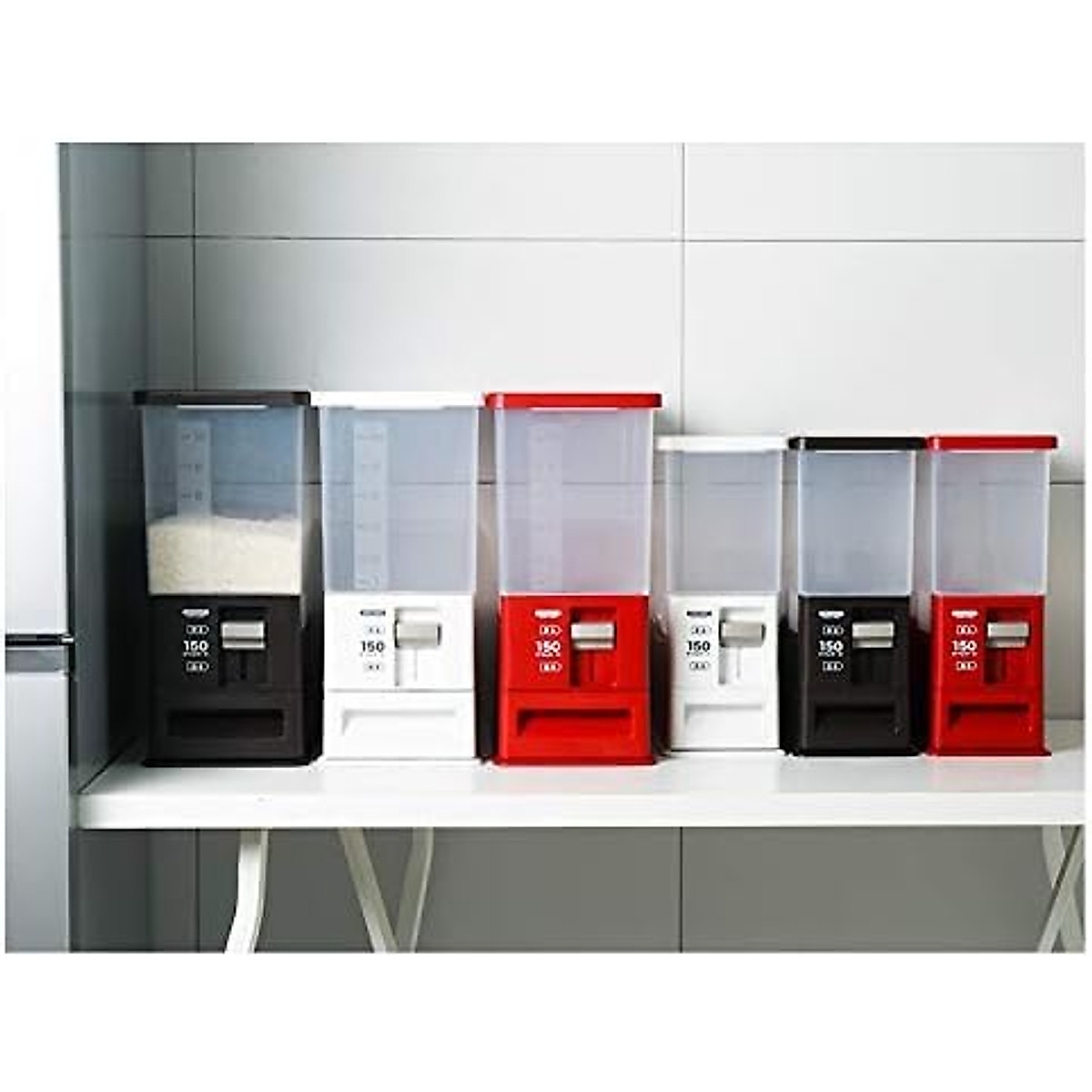 i Kito 26 Pounds Rice Dispenser with Measuring Container,Large Countertop Kitchen Storage for Dry Food,Oatmeal, Beans, Grains, Kitchen Organization Box,Coffee Black