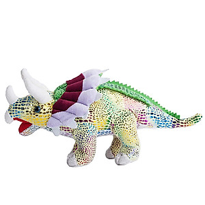 BUILD ME Plush Dinosaur Stuffed Animal Set of 4 Soft Dinosaurs, 12" Stuffed Dinosaur Set Includes T-Rex Brachiosaurus Stegosaurus and Triceratops Toys for Boys, Volcano Toys for Kids 3-5