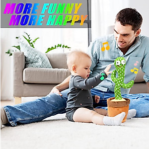 Dancing Cactus Toys for Baby Boys and Girls, Talking Plush Dancing Cactus Toy Electronic Plush Toy Singing, Record Repeating What You Say with 120 English Songs and LED Lighting for Home Decor Toys