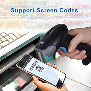 Rabitpos 1D 2D QR Barcode Scanner Wireless, Handheld Cordless Bar Codes Reader with 2000mAh Battery for Mobile Payment, Convenience Store, Supermarket, Warehouse Inventory