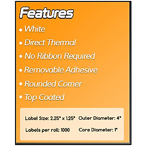10 Rolls, 10000 Labels – 2.5" x 1.25" Removable Direct Thermal Labels - Compatible with Rollo & Zebra Desktop Printers and More – 1” Core; Perforated, Water & Oil Resistant