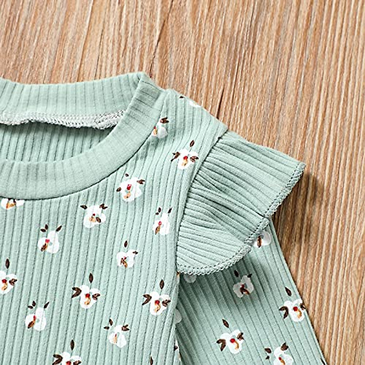 Kids Baby Girl Floral Clothes Set Ruffle Long Sleeve Pullover Tops + Bowknot Pants 2PCS Girls Outfits (Green, 2-3T)