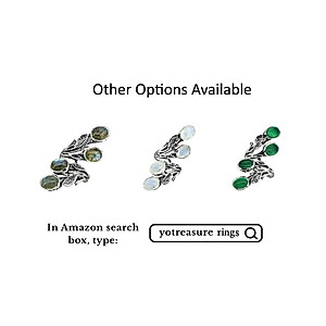 YoTreasure Green Onyx Solid Sterling Silver Innovative Leaf Vine Ring