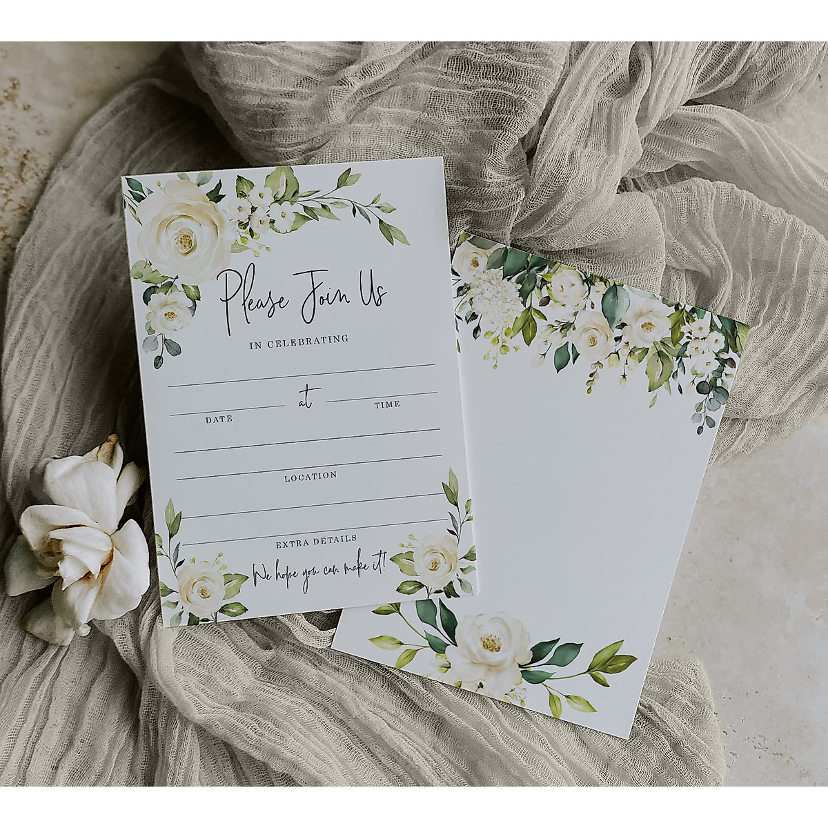 White Rose Invitations For All Occasions - Elegant Invites Perfect for Weddings, Bridal Showers, Birthdays, Engagements, Bachelorette Parties, Receptions, Anniversaries - Envelopes Not Included