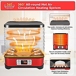 Homdox Food Dehydrator Machine, Dehydrators for Food and Jerky with Fruit Roll Sheet + 8 Trays + 400W Digital Timer and Temperature Control (95ºF-158ºF), BPA Free Red(2023 Newest)