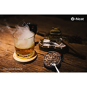 2023 New Cocktail Smoker Kit with Torch with 4 Wood Chips Flavors, Old Fashioned Drink Smoker with Light Up LED Coaster, Infuse Cocktails, Wine, Whiskey, Cheese, Salad, Meats, Whiskey Gifts for Men Women (No Butane)