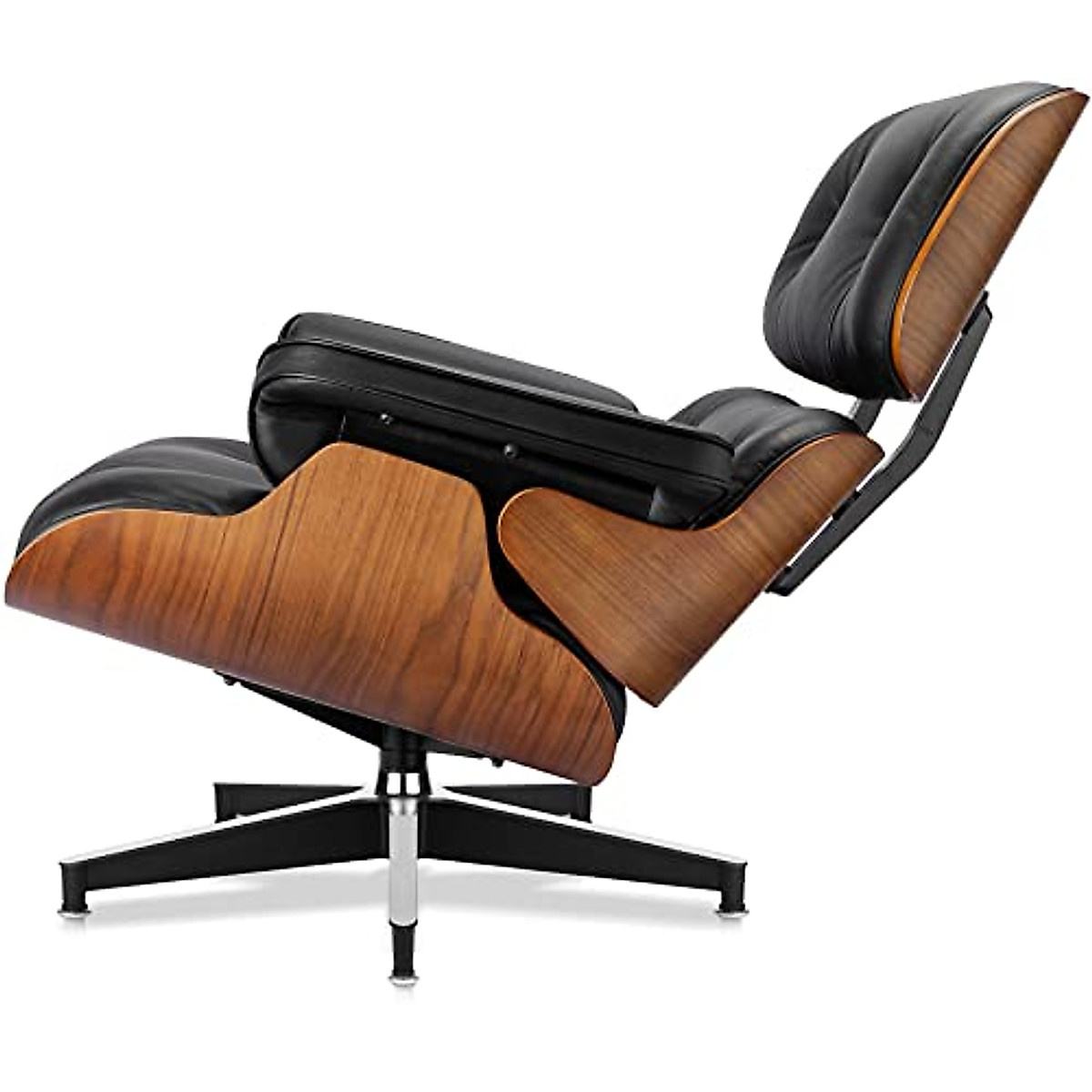 Genniyz Century Lounge Chair and Ottoman, Modern Chair Classic Design, Top Black Grain Leather Palisander Wood, Heavy Duty Base Support for Living Room Study Lounge Office Standard