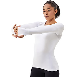 ANNVA U.S.A. Long Sleeve Workout Shirts for Women Swiftly Tech,Athletic Yoga Tops Gym Workout Tops Soft & Stretchy Slim Fit(White,M)