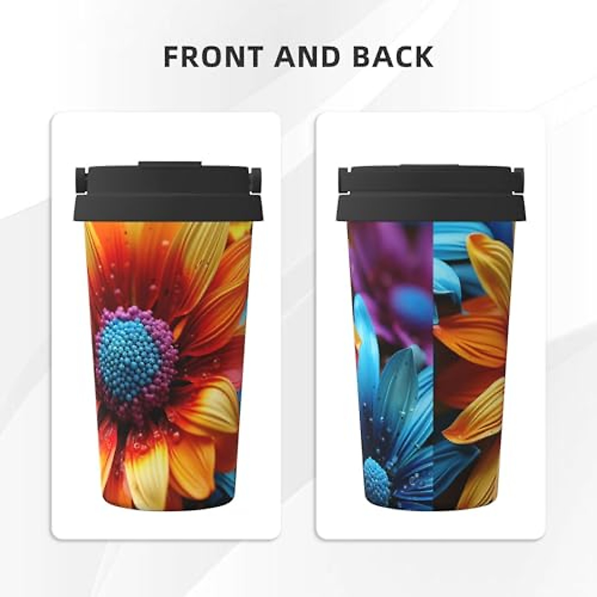 GTKSYNVE Reusable Coffee Mug with Lid and Handle, Colorful Sunflower Tumbler for Hot & Cold Drinks 16oz Stainless Steel Insulated Coffee Tumblers Double Wall Vacuum Thermal Cup