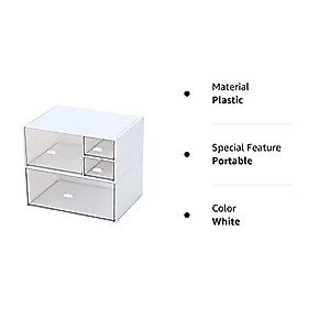 Marknor Desk Organizer with 4 Drawers, Makeup Organizer, Plastic Sundries Storage, Vanity Organizer, Cosmetic Desk Storage Box, Bathroom Counter or Dresser, White (CD-QBH-01)