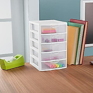 Sterilite Clearview Small Clear Plastic Stackable 5 Drawer Storage System for Desktop and Drawer Household Organization for Stationary or Pens, 8 Pack