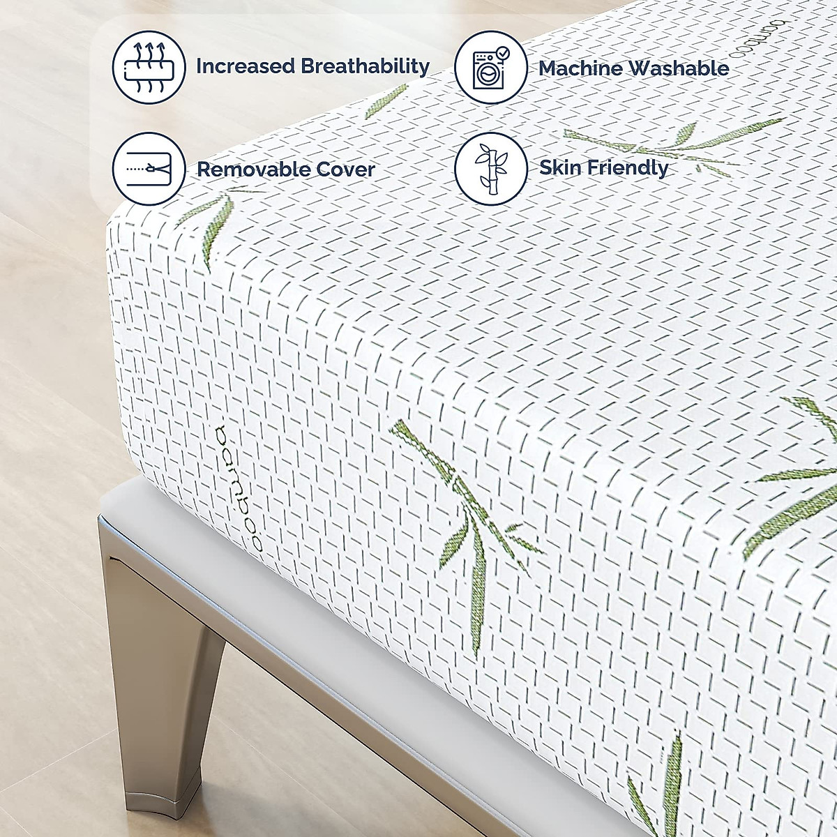 IULULU Queen Mattress in a Box, 8 Inch Memory Foam Mattress with Breathable Bamboo Cover, Green Tea Queen Size Mattress Made in USA for Cool Sleep, Medium Firm, CertiPUR-US Certified White