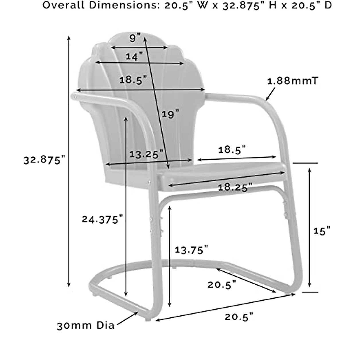 Crosley Furniture KO10011WH Tulip Retro Metal 3-Piece Seating Set (2 Chairs and Side Table), White