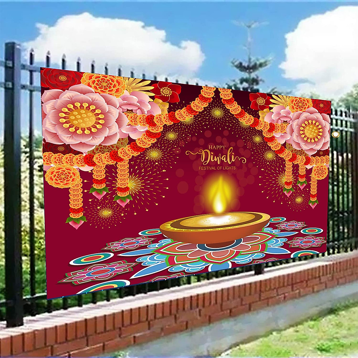 Happy Diwali Backdrop Banner Festival of Lights Diwali Decorations Party Supplies, Deepavali Background Banner for Photo Backdrop