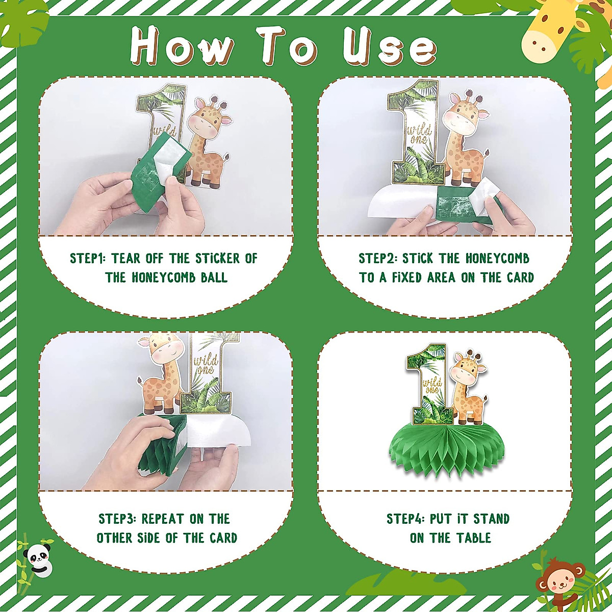 10 PCS Wild One Honeycomb Centerpieces Birthday Decorations for Boys and Girls Safari Centerpieces for Tables 3D Double Side Baby Shower Jungle Animals Party Decorations