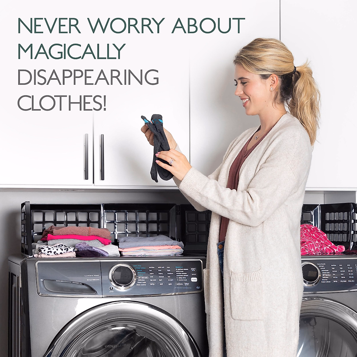 ELTOW Laundry Guard with Silicone Gap Cover, Magnetic Fence for Washer/Dryer to Keep Clothes from Falling Behind, with 8 Strong Magnets, Laundry Room Accessories, Fits Most Washers (Black)