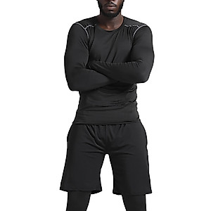BUYJYA 5Pcs Men's Compression Pants Shirt Top Long Sleeve Jacket Athletic Sets Gym Clothing Mens Workout Valentine's Day gift Gray