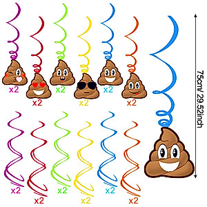 FANOST Funny Poop Emoji Party Hanging Swirls, 24 PCS Emoji Foil Hanging Banners for Adults Kids Birthday Party Decorations, Retired 50th 60th 80th Party Favors Decor Supplies