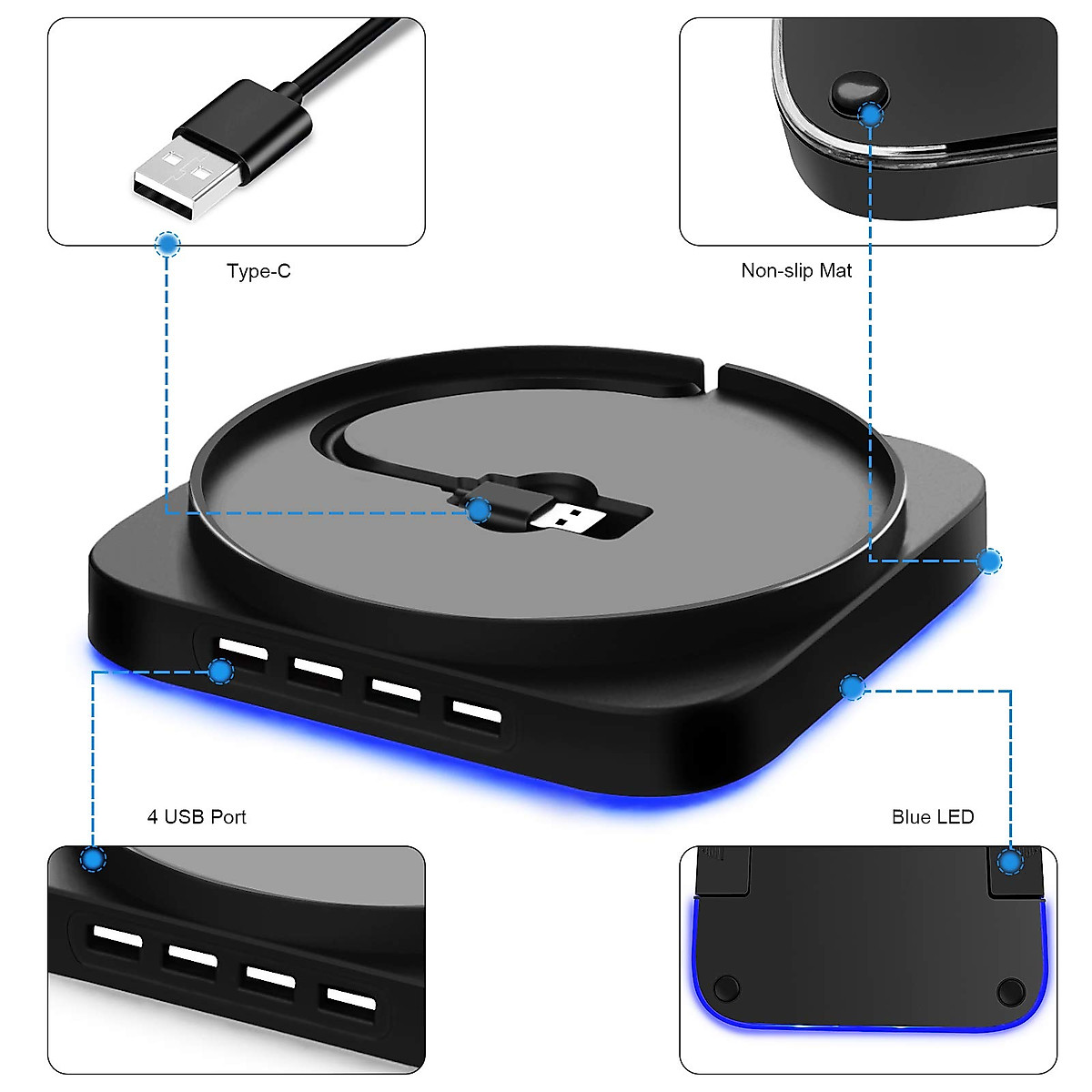 Vertical Stand for Xbox Series X Console, 4 Ports USB Hub Combo Kit Docking Station, AKNES Xbox Series X Vertical Stand with USB2.0 Extender Adapter Splitter for Xbox X