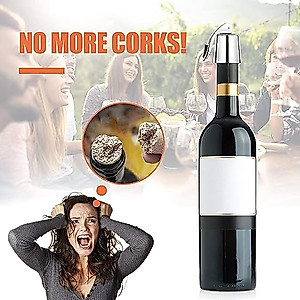 Wine Stoppers for Wine Bottles with Stainless Steel Vacuum Wine Bottle Stopper with Silicone Reusable Wine Corks, Leak proof Keep Fresh Suitable for Red&White Bottle (2 PACK)