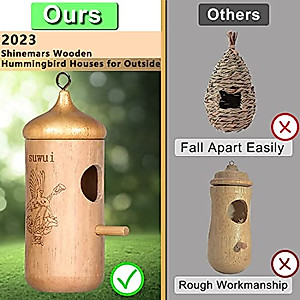 Hummingbird House for Outside, Wooden Hummingbird Houses for Nesting, Natural Humming Bird Nests for Outdoors Hanging, Decoration Gifts for Home Garden Backyard,3 Pack