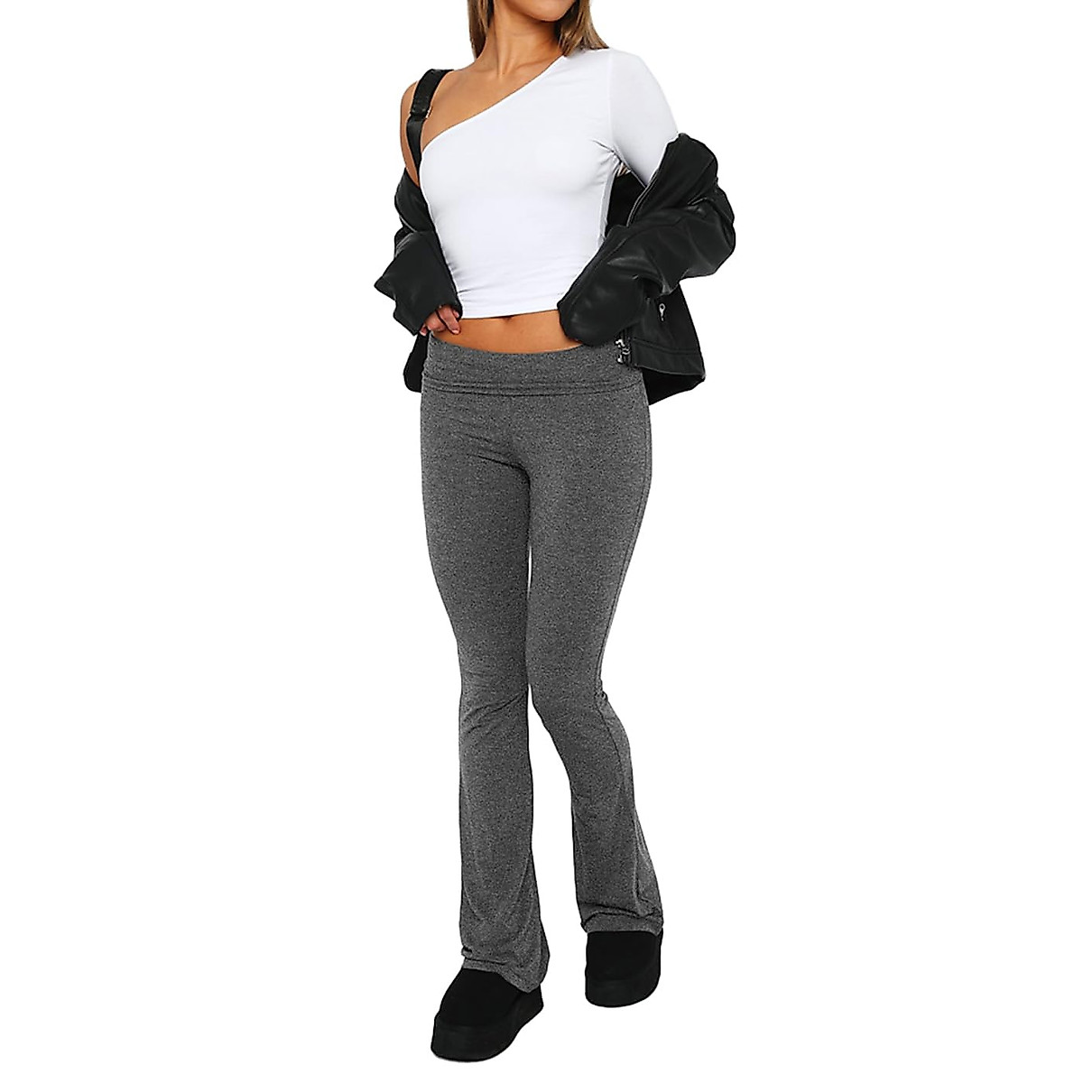 Flare Leggings for Women Skimss Dupes - Y2K Lounge Yoga PJ Pants Casual Pajama Slim Fit Fold Over Waist Sweatpants Sleepwear Dark Gray S