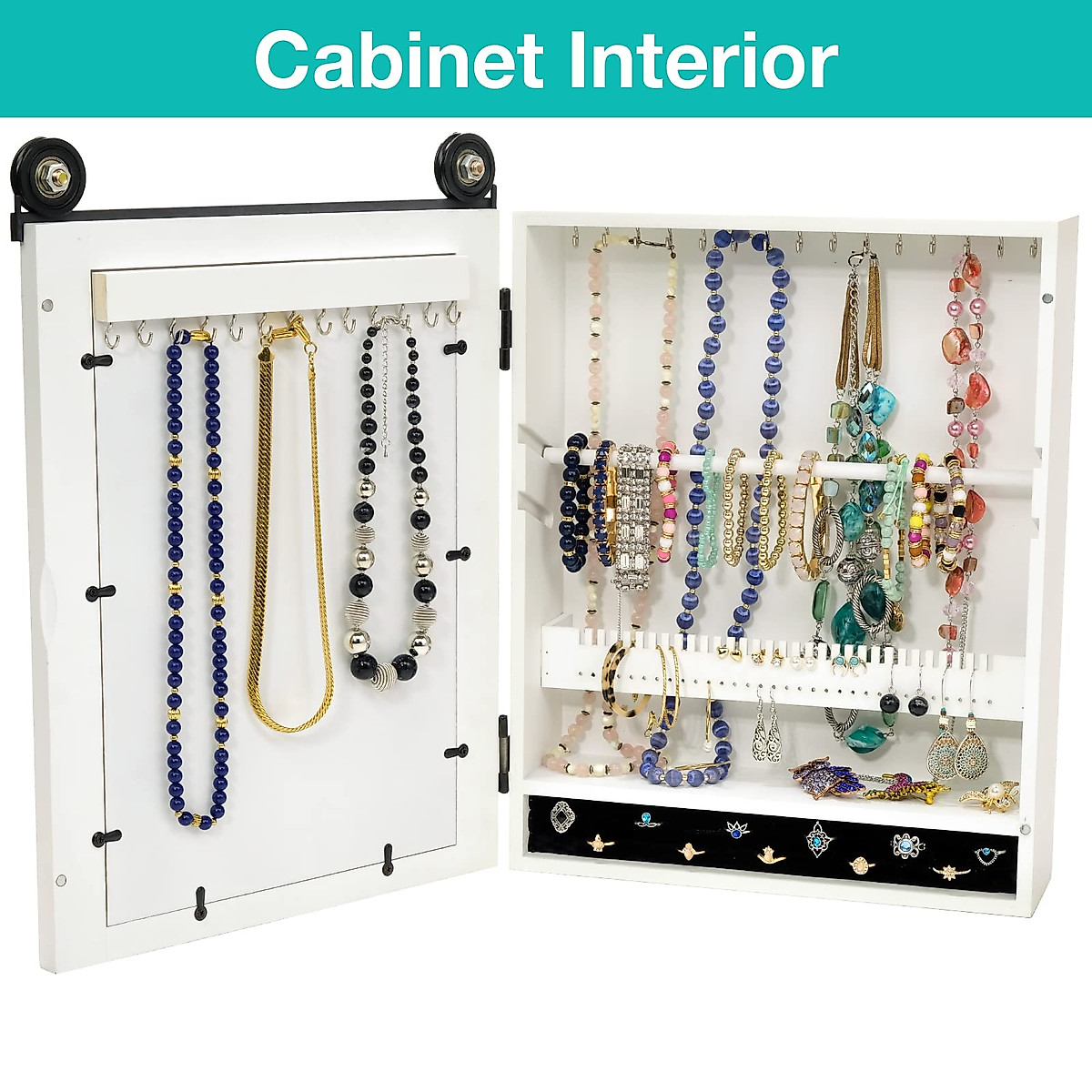 Barndoor Picture Frame Jewelry Organizer - Holds Four 4x6" Photos (White)