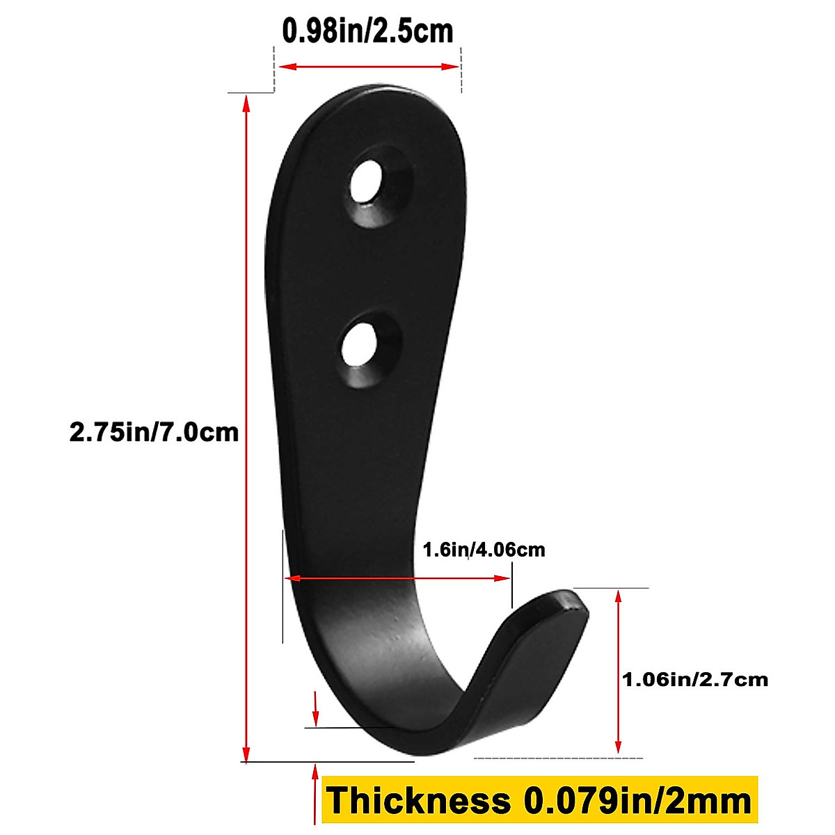 MsBong 12 Pcs Black Coat Hooks for Wall, Heavy Duty Hooks for Hanging Coats No Rust Hooks Wall Mounted with Screws for Key, Towel, Bags, Cup, Hat Indoor and Outdoor