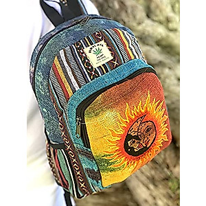 Himalaya Handmade Unique design Himalaya Hemp Backpack Small Backpack Hippie Backpack Festival Backpack Hiking & Tablet Backpack FAIR TRADE Handmade with Love, Rainbow Tie Dye, HBBH-0149
