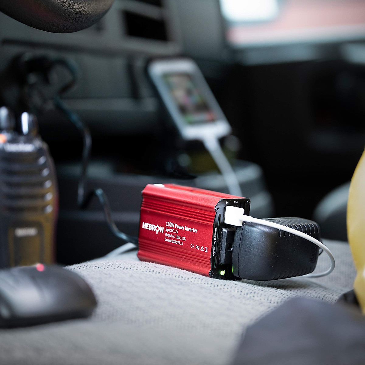 Hebron 150w Car Power Inverter – Portable 12V DC to 110V AC Charger – Cigarette Lighter Adapter – 2 USB Ports and 1 US AC Outlet