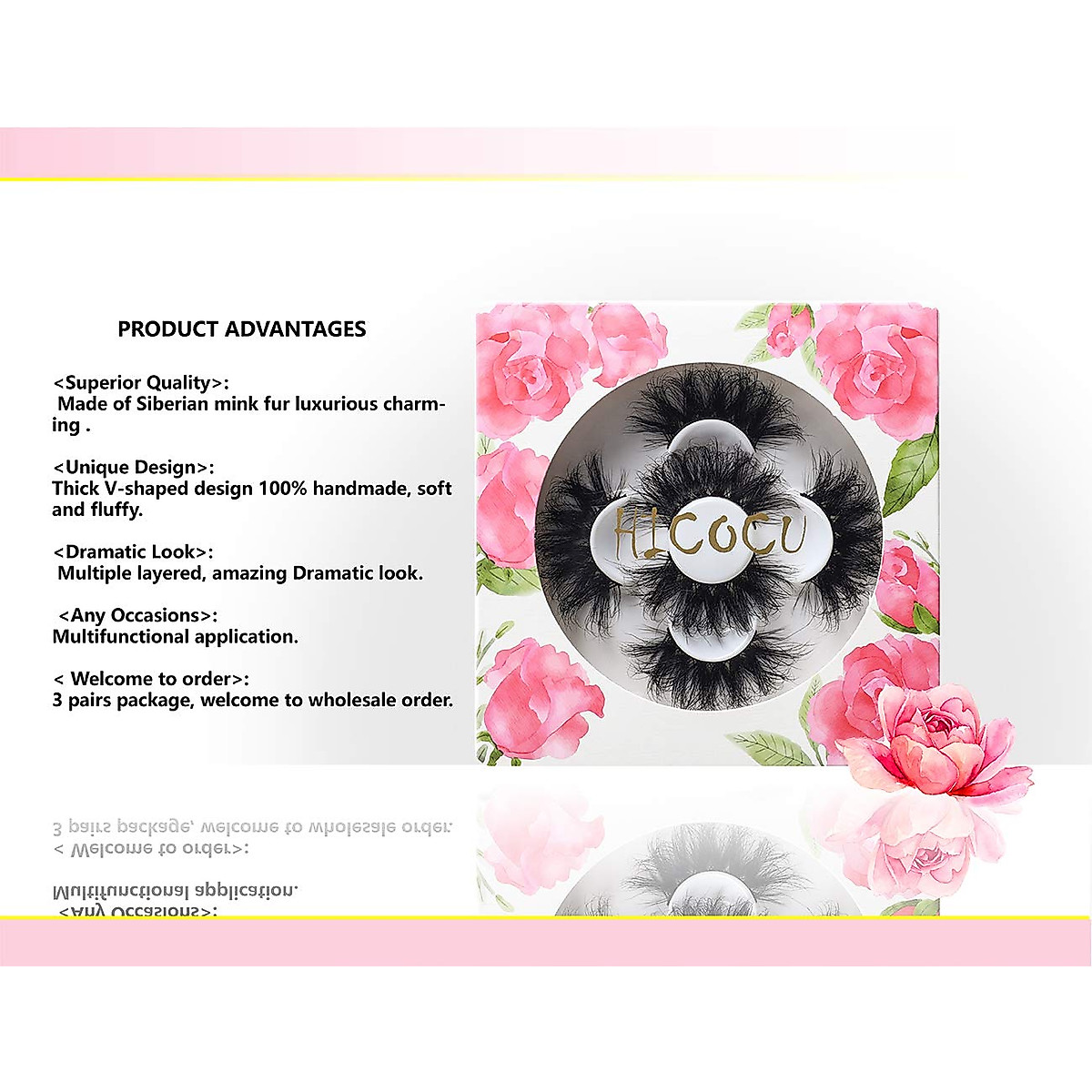 HICOCU 25mm Lashes Mink 3 Pairs False Eyelashes Dramatic Look lashes 25mm Set Pack 3D Lashes Long Volume Mink Eyelashes(WYS-SHD-3)