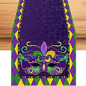 Rvsticty Linen Mardi Gras Table Runner New Orleans Brazi Carnival Tablecloth Fat Tuesday Mardi Gras Decorations and Supplies for Home Kitchen Table-13×72''