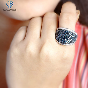 JEWELEXCESS Sterling Silver Blue & White 2 Carat Diamond Ring for Women| Dual-Colored Ring Band with Round Diamonds