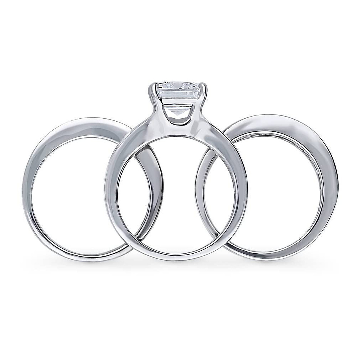 BERRICLE Sterling Silver Solitaire Wedding Engagement Rings 3.8 Carat Emerald Cut Cubic Zirconia CZ Statement Ring Set for Women, Rhodium Plated Size 5