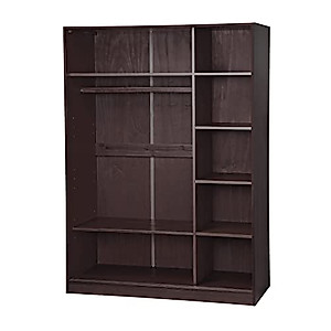 Palace Imports 100% Solid Wood Wardrobe/Armoire/Closet with 3 Sliding Louvered Doors, Java. 5 Shelves Included. Additional Large Shelves Sold Separately.