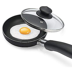Bene Casa - Black Nonstick Aluminum Frying Pan with Glass Lid (6") - Dishwasher Safe for Easy Cleaning