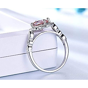 Bansriracha Solid Sterling Silver Cushion Morganite Rings for Women Engagement Anniversary Band Pink Gemstone Valentine's Gift (10)
