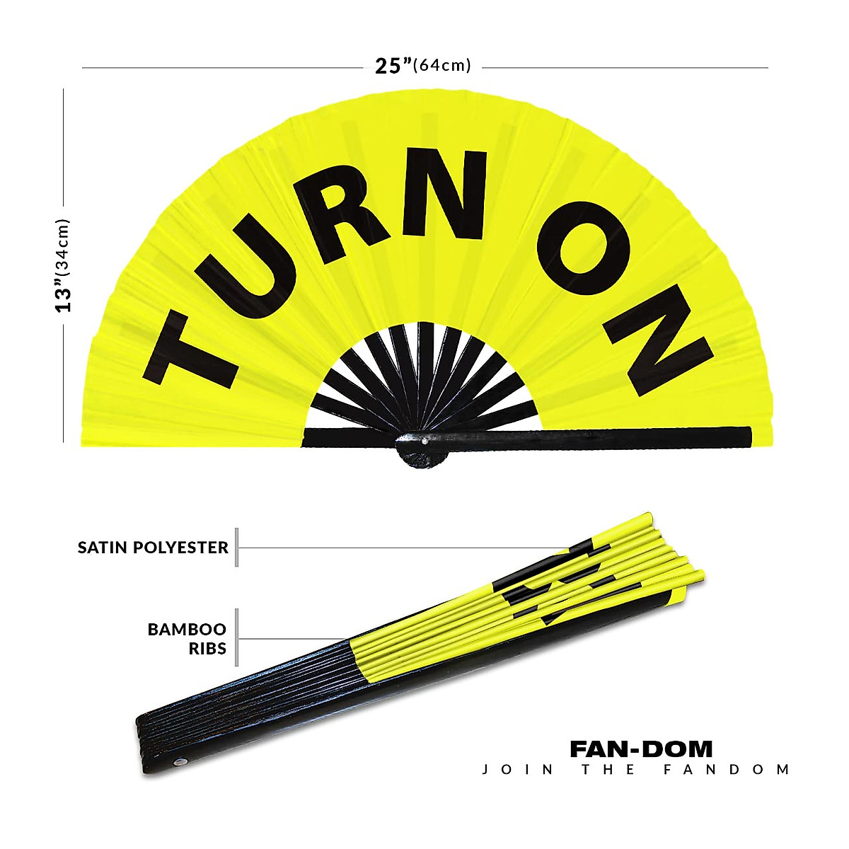 Turn On hand fan foldable bamboo circuit hand fan funny gag slang words expressions statement gifts Festival accessories Rave handheld Circuit event fan Clack fans (Yellow)