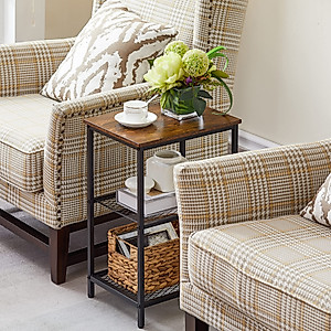 VECELO End Side Table with Storage Shelf, Industrial Night Stand , 3-Tier Small Nightstand for Living room, Bedroom