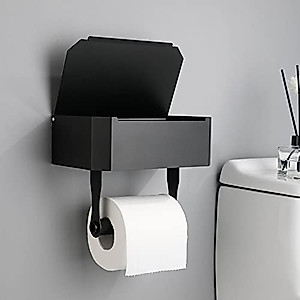 Toilet Paper Holder - Black Toilet Paper Stand | Double Phone Shelf Toilet Paper Roll Holder, Adhesive Bathroom Toilet Tissue Holder, Rustproof Tissue Holder Suenos