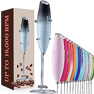 Powerful Handheld Milk Frother, Mini Milk Foamer, Battery Operated (Not included) Stainless Steel Drink Mixer & Frother Stand for Coffee, Lattes, Cappuccino, Frappe, Matcha, Hot Chocolate. (Dark Sky)
