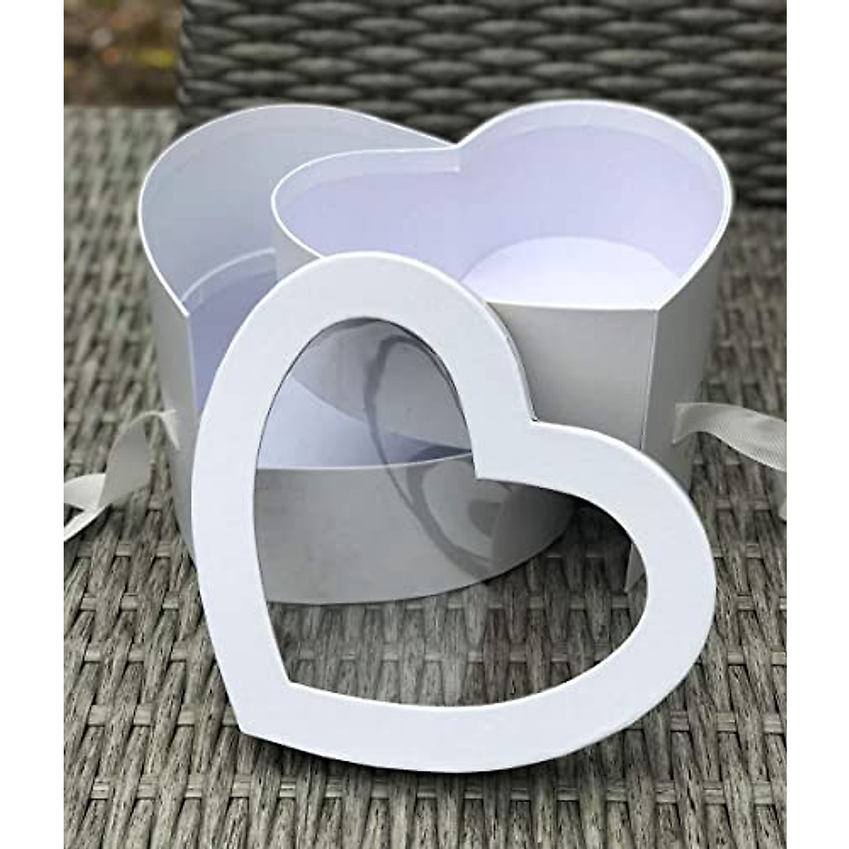 [USA-SALES] Premium Quality Heart Shaped Flower Box, Floral Gift Box, with Lids, Size 9x8x6.5, for Luxury Style Flower Arrangements, Ships From USA (White)