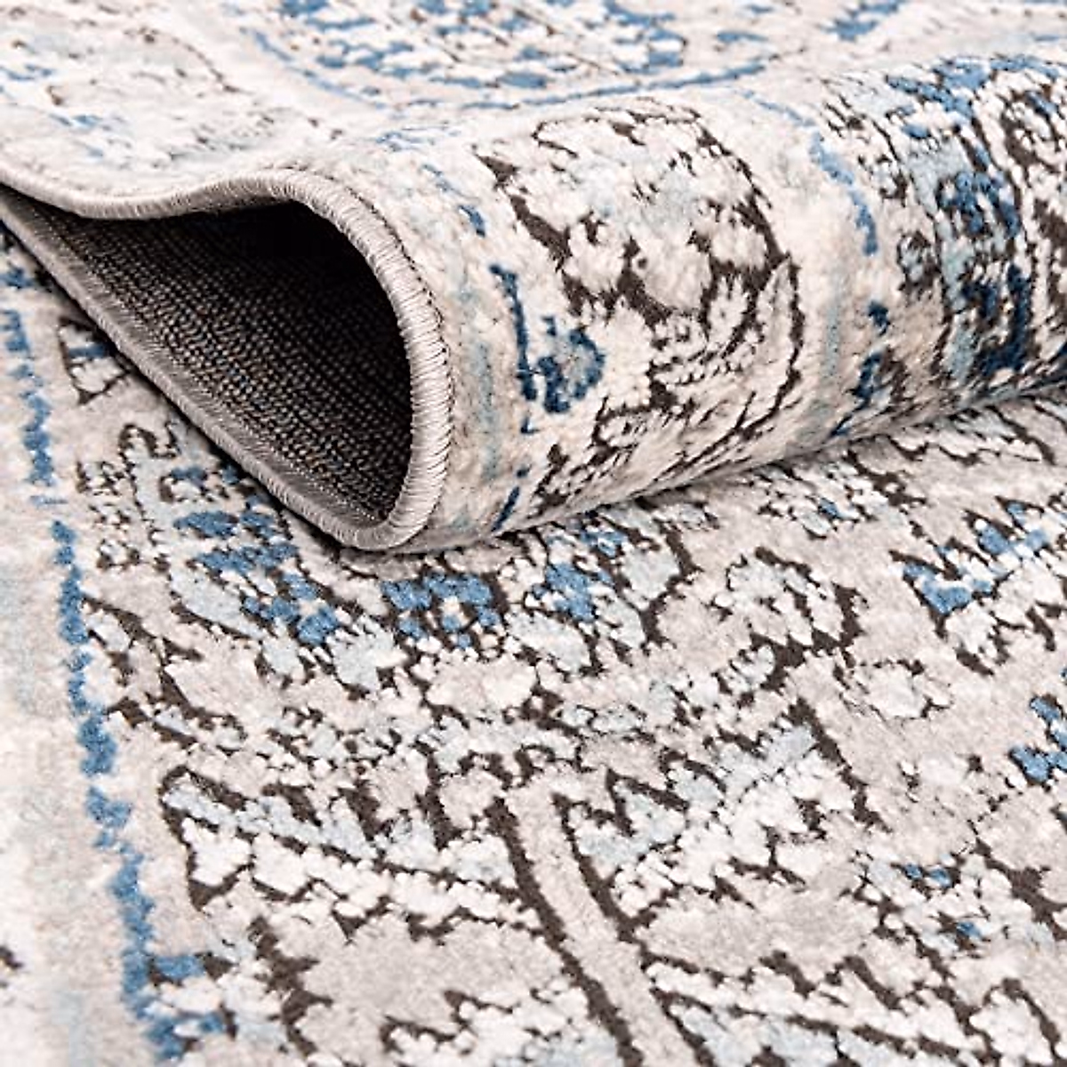 Unique Loom Nyla Collection Area Rug - Princess (Round 7' 0" x 7' 0", Gray/Ivory)