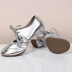 Women's Dance Shoes Fashion Shallow Soft Sole Shoes Modern Dance Latin Dance Square Low Top Shoes Silver