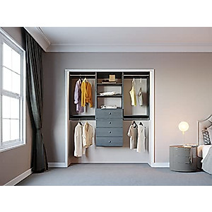 MC Modular Closets Closet Kit with Hanging Rods, Shelves & Drawers - Corner Closet System - Grey, 96 inches Wide