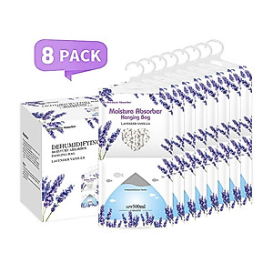 CANAGER Hanging Moisture Absorber, Lavender Vanilla Moistureproof Hanging Bag，Dehumidifier Bag (8 packs) Hanging Closet Dehumidifier Bags, Moisture Absorb 12.5 oz
