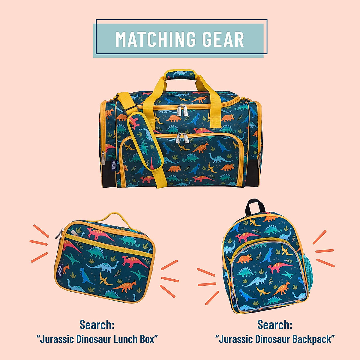 Wildkin Kids Weekender Duffel Bags for Boys & Girls, Perfect for Sleepovers and Travel Duffel Bag for Kids, Carry-On Size & Ideal for School Practice or Weekend Travel Bag (Jurassic Dinosaurs)